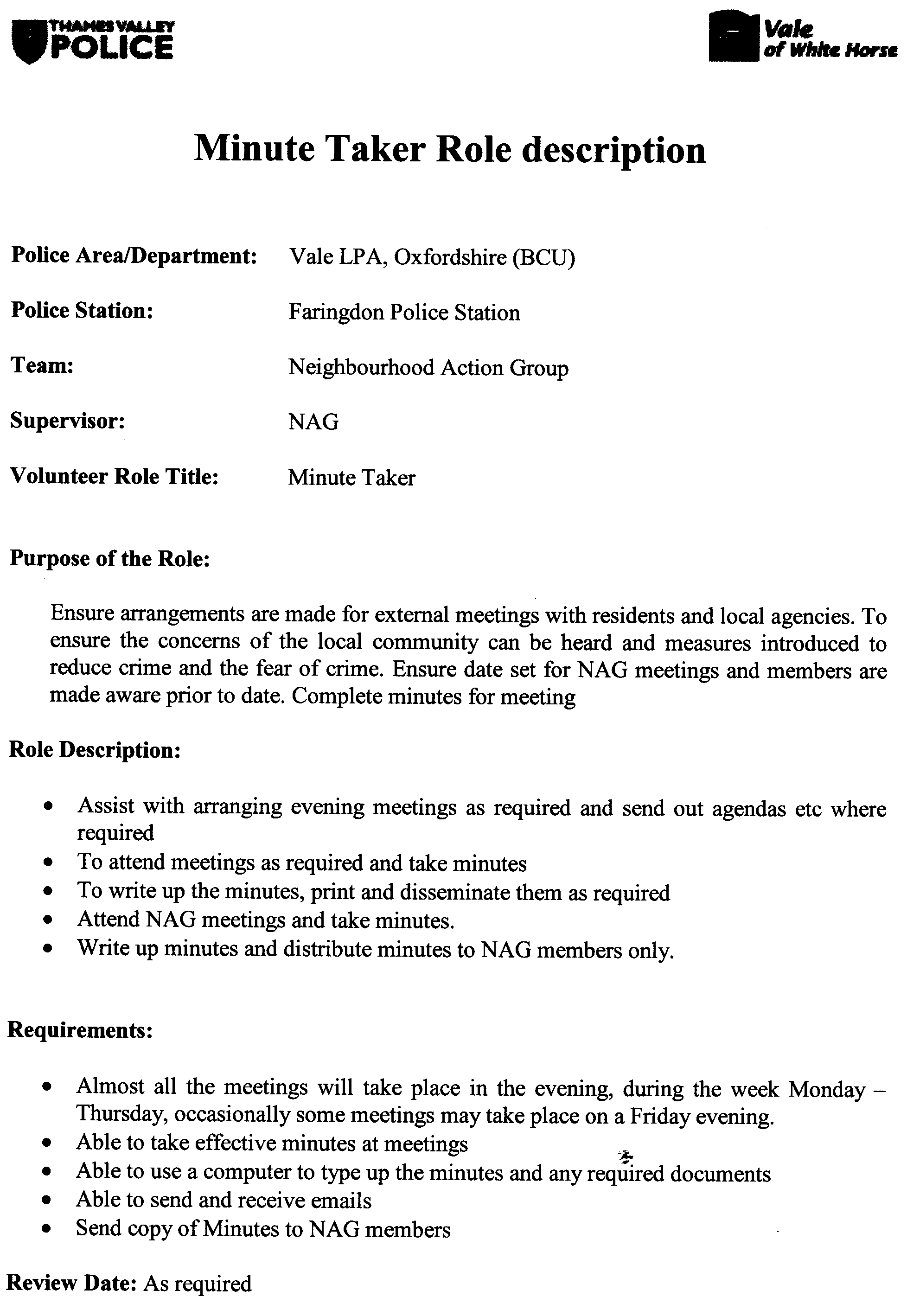 Secretary/Minute Taker’s Responsibilities | Ashbury Parish Website